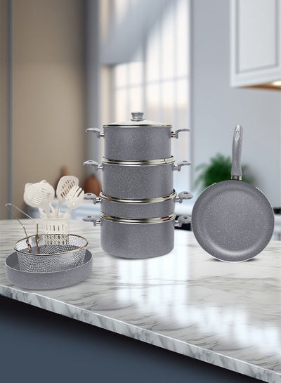 18 Pieces Turkish Granite Cookware Set with Pyrex Lid - Grey price in ...