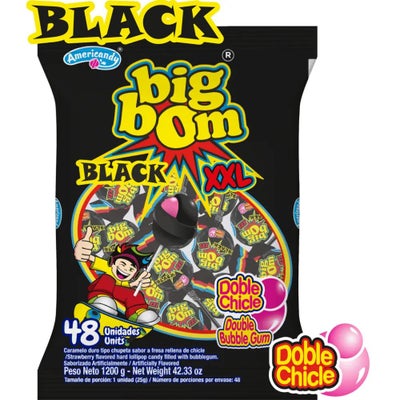 Americandy Big Bom XXL Black Lollipops Double Chicle with Double Bubble ...