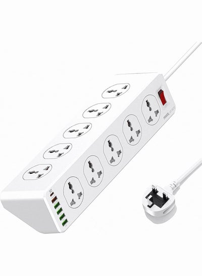 10 Outlets Power Strip, Universal Socket, 30W 5 USB-A and 1 USB-C Multi ...