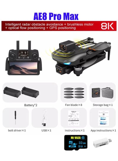 Black Ae8 Pro Max Drone 8k Hd Dual Camera 5g Wifi Gps Fpv 360° Obstacle