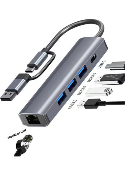 USB to Ethernet Adapter, 5 in 2 USB Hub with Ethernet, Plug and Play ...
