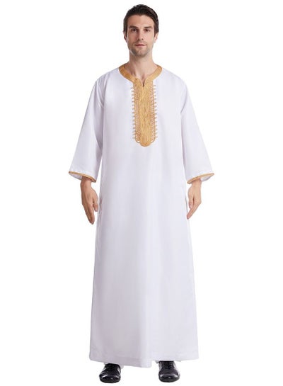 Men's Casual Full Length Embroidery Abaya Robe Islamic Arabic Kaftan ...