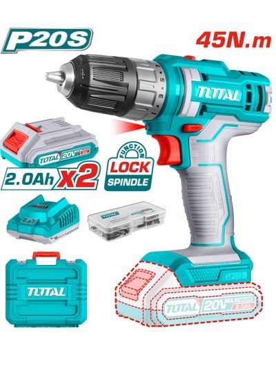 Super Total 20V Lithium-Ion Cordless Drill with 47 Accessories - 45Nm ...
