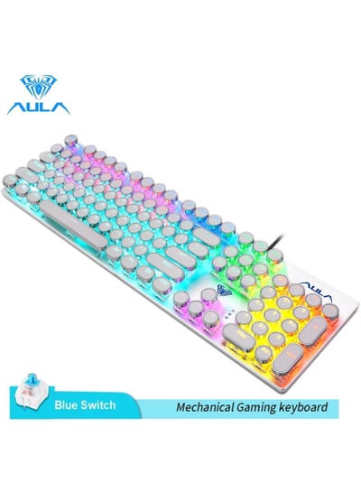 Blue Switch Mechanical Gaming Keyboard 104 Keys Metal Panel Punk Style ...