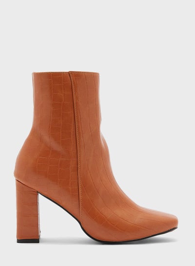 Rounded Toe Block Heel Boot Tan price in Saudi Arabia | Noon Saudi ...