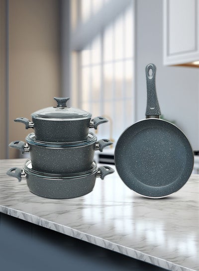 7 Pieces Turkish Granite Cookware Set with Pyrex Lid - Grey price in ...