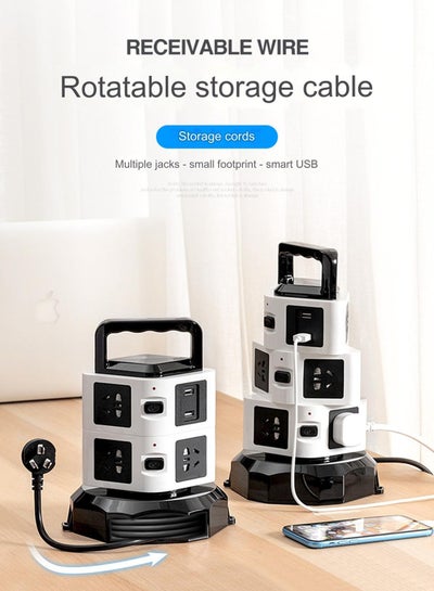 Tower Extension Lead with USB, Swivel Retractable Power Cord 10FT, 10 ...