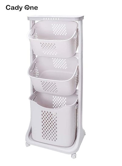 3 Tier Plastic Laundry Basket With Wheels White 44x33x110cm Price In Saudi Arabia Noon Saudi