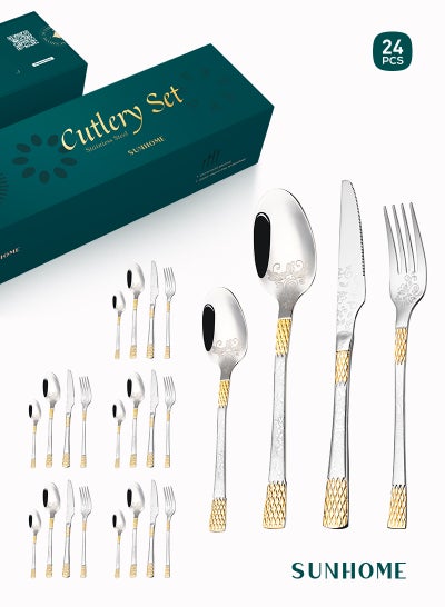 24-Piece Stainless Steel Cutlery Set with Laser Engraving For Kitchen ...