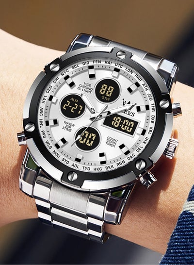 OLEVS Mens Watches Chronograph Led Analog Digital Watch Stainless Steel Day Date Alarm Wrist ...