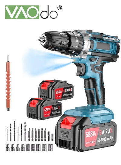 24V Cordless Drill Set with 2 Battery and LED Light 2 Variable Speed ...