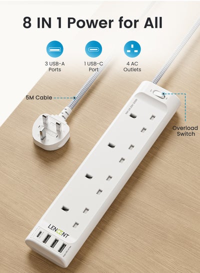 Power Strips Extension Cord 3 Outlets Power Socket with 3 USB-A & 1 USB ...