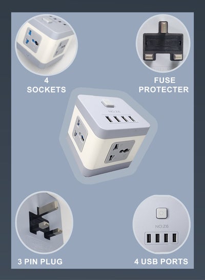Universal Multi Plug Extension Travel Power Adapter with 4 USB Wall ...