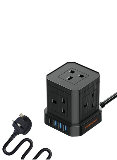 Cube Power Strip 5 UK Outlets and Plug Power Extension 200 CM Cable ...