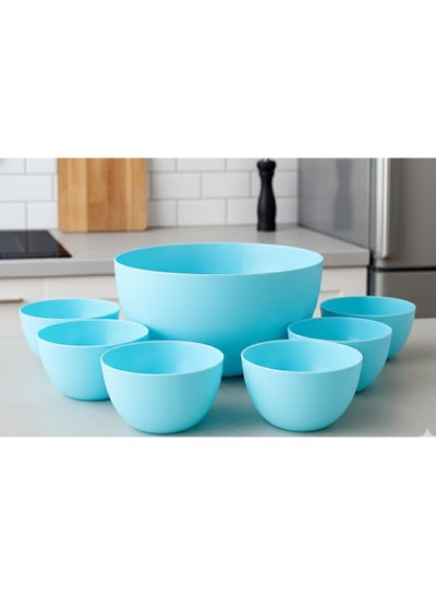 7-piece plastic bowl set - multi-purpose, various sizes - light blue ...