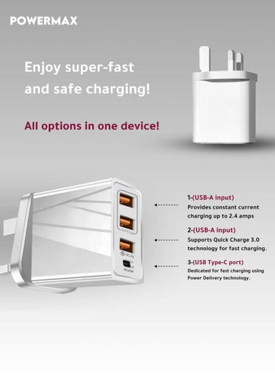 Powermax 65W, 4 Port Wall Charger Adapter - Features GAN Power, USB-C/A ...
