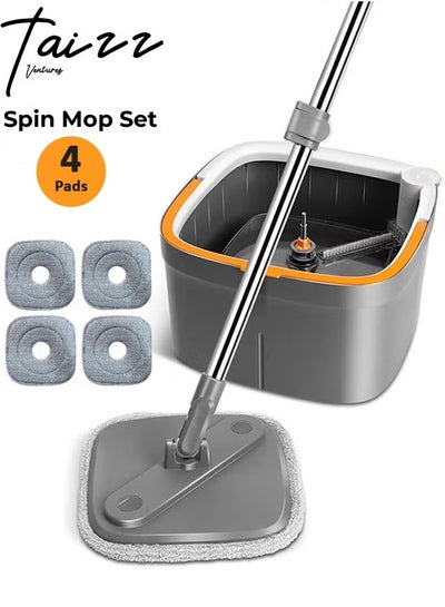 Spin Mop with 360° Self Separation System, 4 Microfiber Rugs, Mop ...