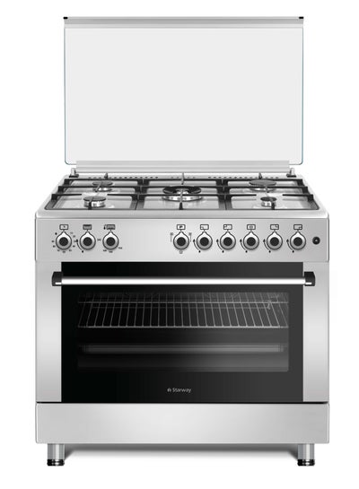 Starway 90x60cm Gas Cooker, 5 Burners, Cast Iron Pan Support, 3 Layer ...