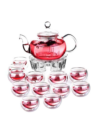 15-Piece Tea Set With Burner Clear 20x25x38centimeter price in Saudi ...