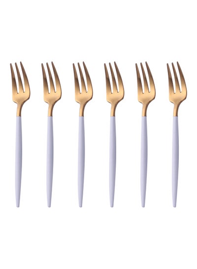 6-Piece Stainless Steel Matt Polish Cake Fork Set Gold/White 13 ...