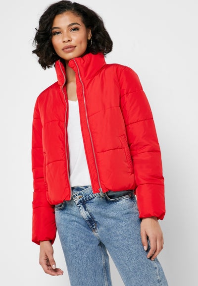 High Neck Quilted Jacket Red price in Saudi Arabia | Noon Saudi Arabia ...