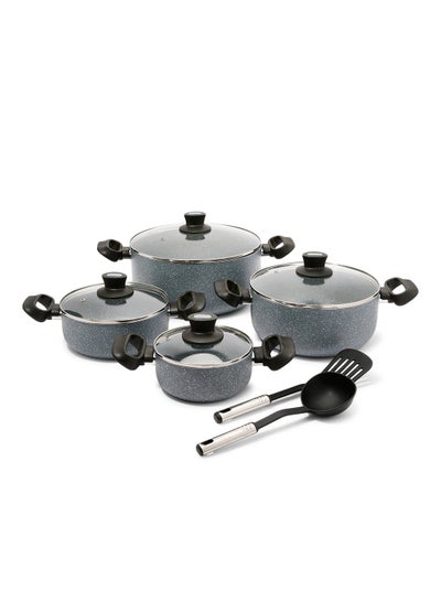 10-Piece Granite Coating Cookware Set With Lid And Nylon Turners Grey ...