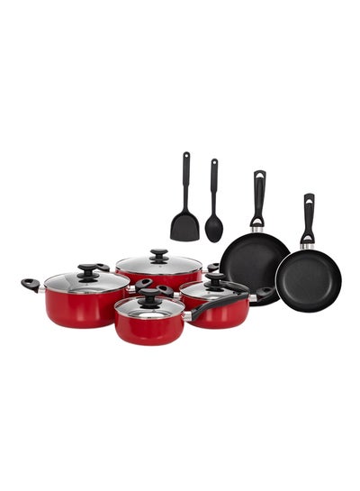 12-Piece Non-Stick Cookware Set With Glass Lid Red/Black price in Saudi Arabia | Noon Saudi ...