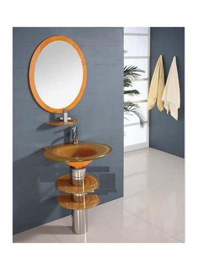 5-Piece Decorative Glass Bathroom Wash Basin With Shelfs And Mirror Set ...