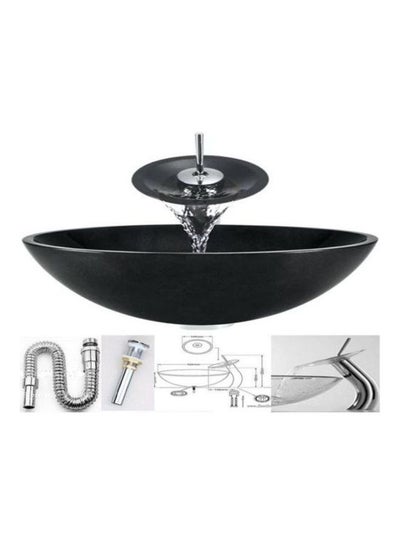 3-Piece Decorative Glass Wash Basin With Waterfall Mixer And Pop Up ...