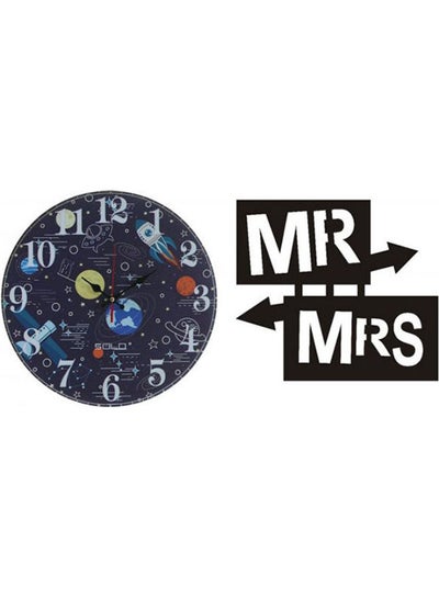 سعر B97812 Wooden Round Analog Wall Clock With Mr & Mrs Wooden Tableau ...