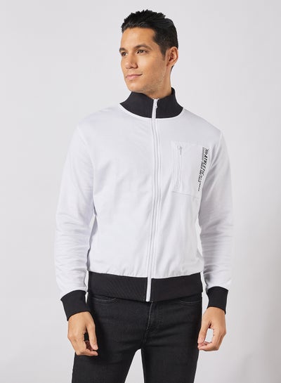 Men's High Neck Jackets With Zipper and contrast Rib White price in ...