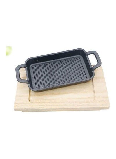 Fajita Cast Iron Skillet With Wooden Tray Rectangular Shape Black ...