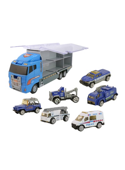 6-Piece Police Rescue Die Cast Cars Storage Truck With Slide, Six Mini ...