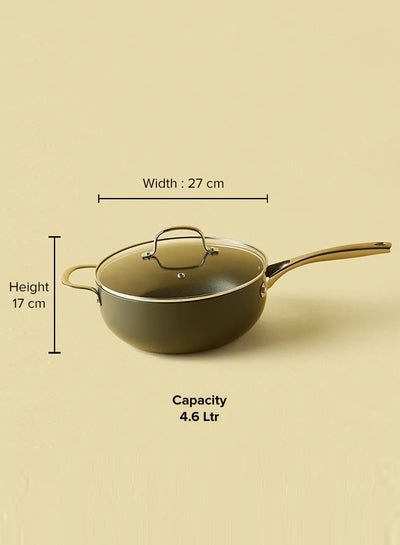 4.6 Litre Non Stick Heavy Bottom Chef's Frying Pan With Lid Black 26cm ...