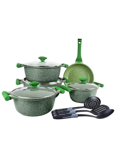 12-Piece Granite Non-Stick Aluminium Essentials Cookware Set Green ...