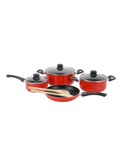 9-Piece Non-Stick Cookware Set Aluminum Body With 3-Layer Construction Red price in Saudi Arabia ...